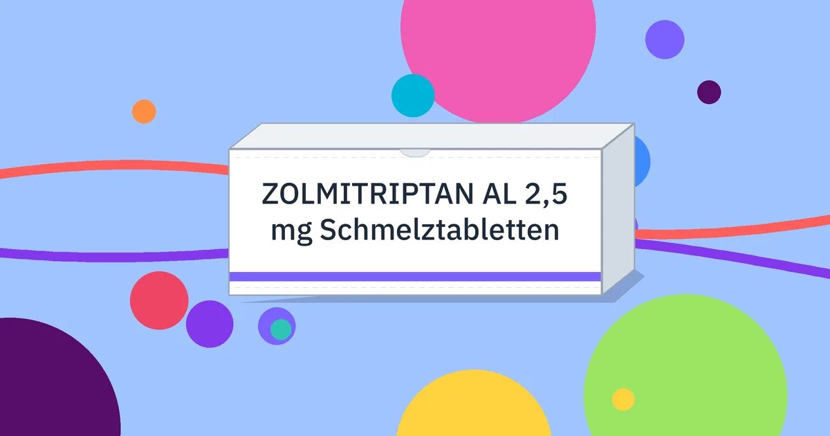 Symbolbild: Packung mit der Aufschrift ZOLMITRIPTAN AL 2,5 mg Schmelztabletten (PZN 09282313) – Verfügbarkeit und Bezug in Apotheken in Frankfurt am Main
