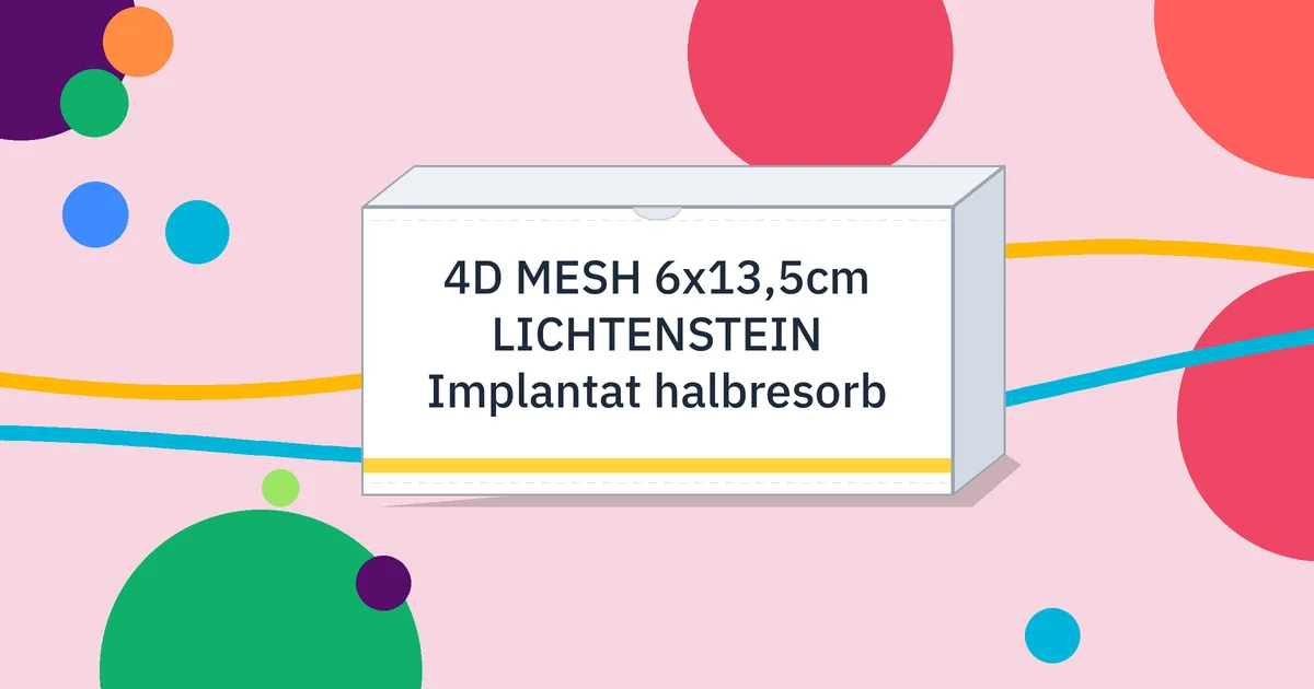 Symbolbild: Packung mit der Aufschrift 4D MESH 6x13,5cm LICHTENSTEIN Implantat halbresorb (PZN 19504341) – Verfügbarkeit und Bezug in Apotheken in Frankfurt am Main