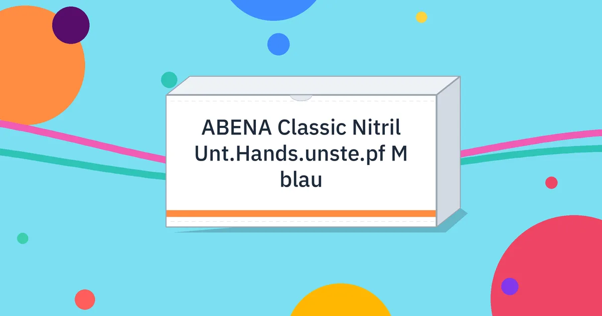 Symbolbild: Packung mit der Aufschrift ABENA Classic Nitril Unt.Hands.unste.pf M blau (PZN 12519753) – Verfügbarkeit und Bezug in Apotheken in Frankfurt am Main