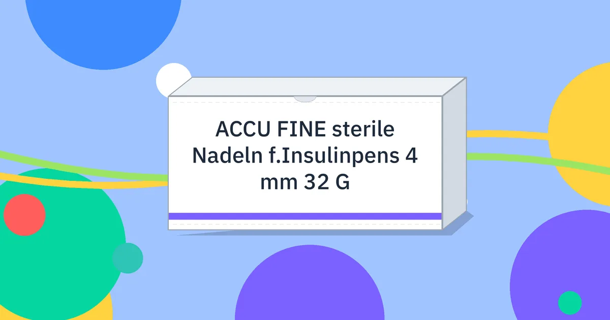 Symbolbild: Packung mit der Aufschrift ACCU FINE sterile Nadeln f.Insulinpens 4 mm 32 G (PZN 15581669) – Verfügbarkeit und Bezug in Apotheken in Frankfurt am Main