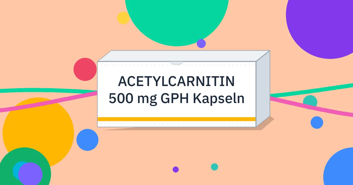 Symbolbild: Packung mit der Aufschrift ACETYLCARNITIN 500 mg GPH Kapseln (PZN 09681148) – Verfügbarkeit und Bezug in Apotheken in Frankfurt am Main