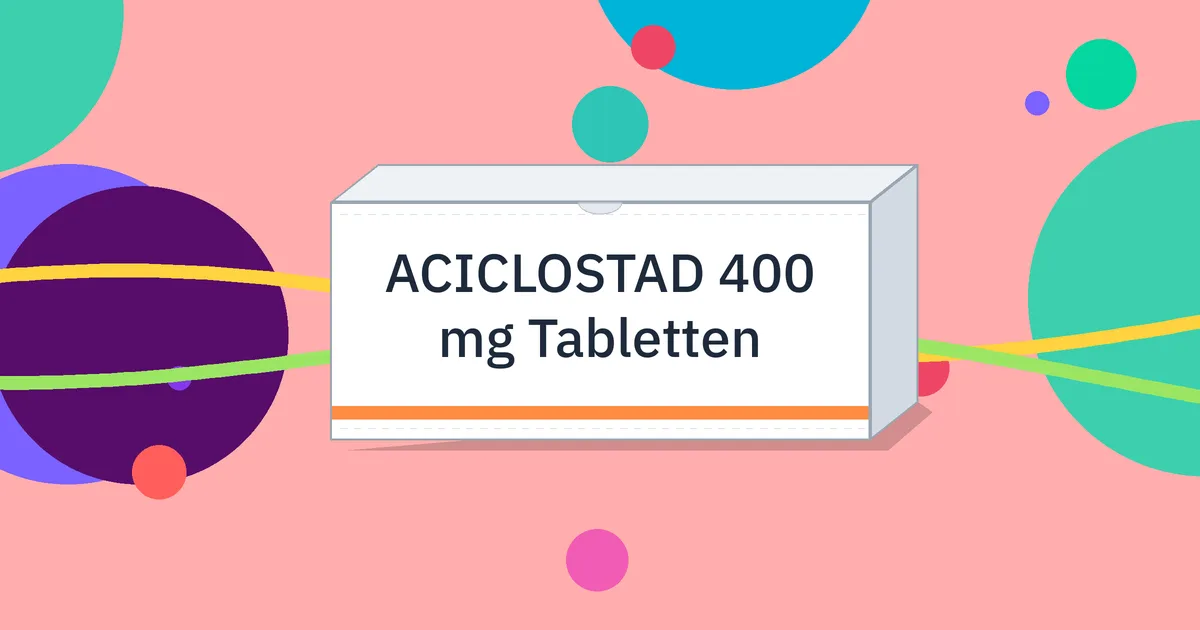Symbolbild: Packung mit der Aufschrift ACICLOSTAD 400 mg Tabletten (PZN 09885046) – Verfügbarkeit und Bezug in Apotheken in Frankfurt am Main