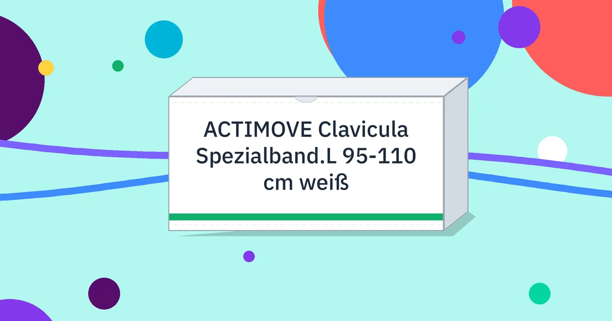 Symbolbild: Packung mit der Aufschrift ACTIMOVE Clavicula Spezialband.L 95-110 cm weiß (PZN 18222830) – Verfügbarkeit und Bezug in Apotheken in Frankfurt am Main