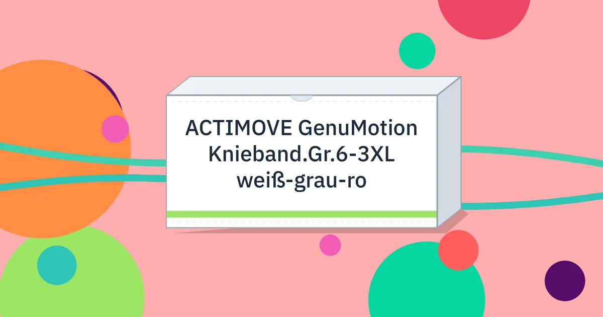 Symbolbild: Packung mit der Aufschrift ACTIMOVE GenuMotion Knieband.Gr.6-3XL weiß-grau-ro (PZN 17947991) – Verfügbarkeit und Bezug in Apotheken in Frankfurt am Main