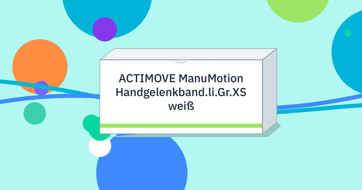 Symbolbild: Packung mit der Aufschrift ACTIMOVE ManuMotion Handgelenkband.li.Gr.XS weiß (PZN 17948329) – Verfügbarkeit und Bezug in Apotheken in Frankfurt am Main
