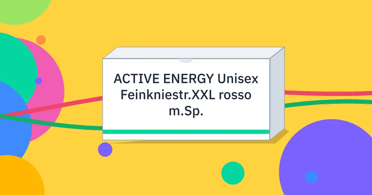 Symbolbild: Packung mit der Aufschrift ACTIVE ENERGY Unisex Feinkniestr.XXL rosso m.Sp. (PZN 16194319) – Verfügbarkeit und Bezug in Apotheken in Frankfurt am Main