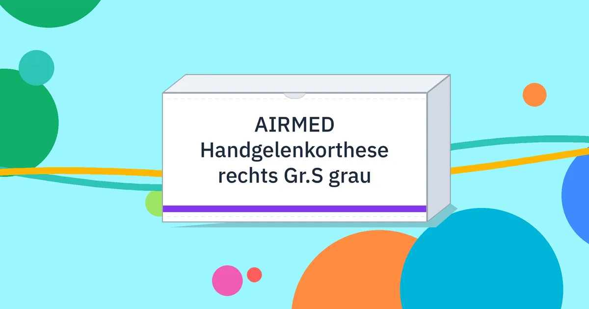 Symbolbild: Packung mit der Aufschrift AIRMED Handgelenkorthese rechts Gr.S grau (PZN 14049004) – Verfügbarkeit und Bezug in Apotheken in Frankfurt am Main