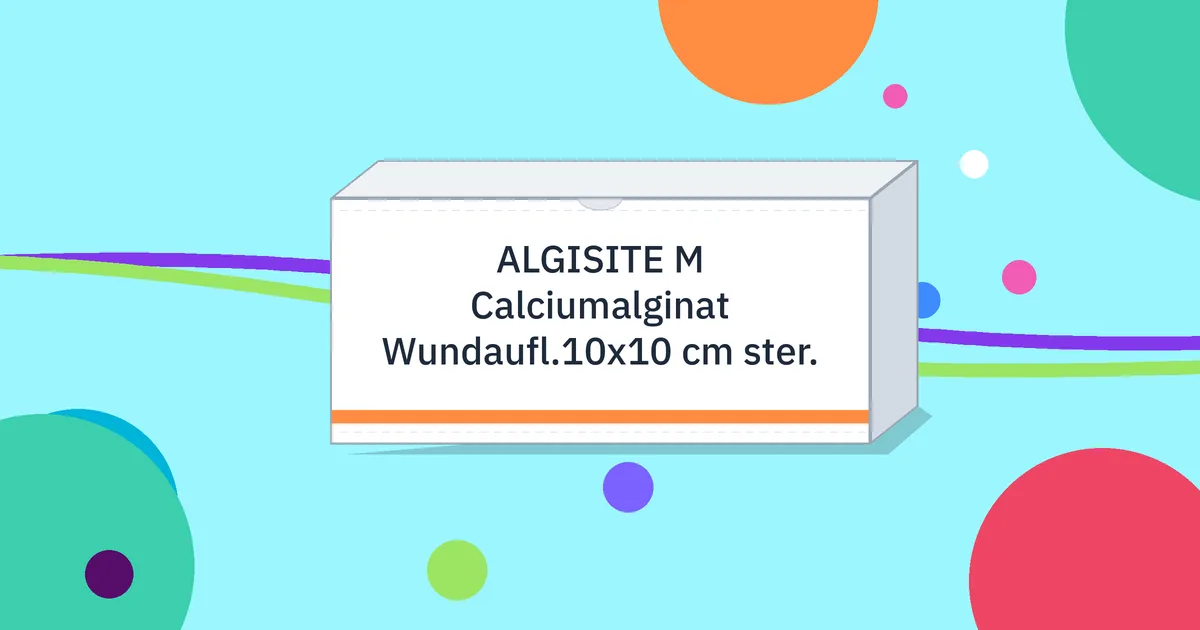 Symbolbild: Packung mit der Aufschrift ALGISITE M Calciumalginat Wundaufl.10x10 cm ster. (PZN 03305898) – Verfügbarkeit und Bezug in Apotheken in Frankfurt am Main