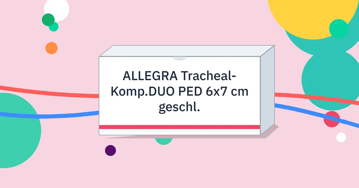 Symbolbild: Packung mit der Aufschrift ALLEGRA Tracheal-Komp.DUO PED 6x7 cm geschl. (PZN 11113753) – Verfügbarkeit und Bezug in Apotheken in Frankfurt am Main