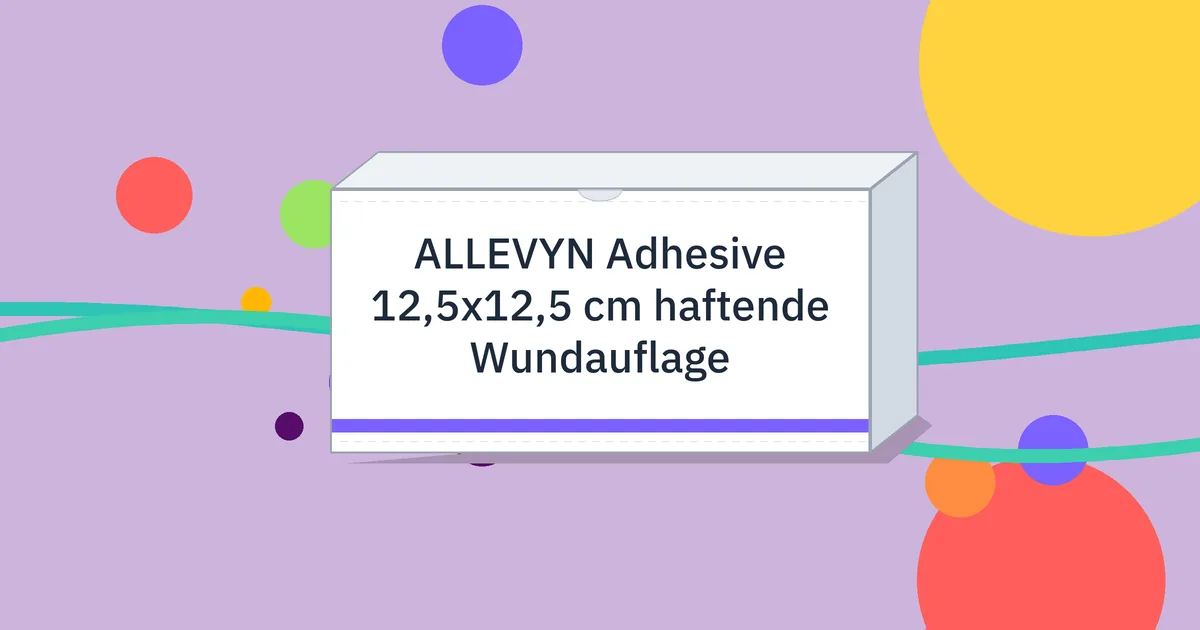Symbolbild: Packung mit der Aufschrift ALLEVYN Adhesive 12,5x12,5 cm haftende Wundauflage (PZN 18034235) – Verfügbarkeit und Bezug in Apotheken in Frankfurt am Main