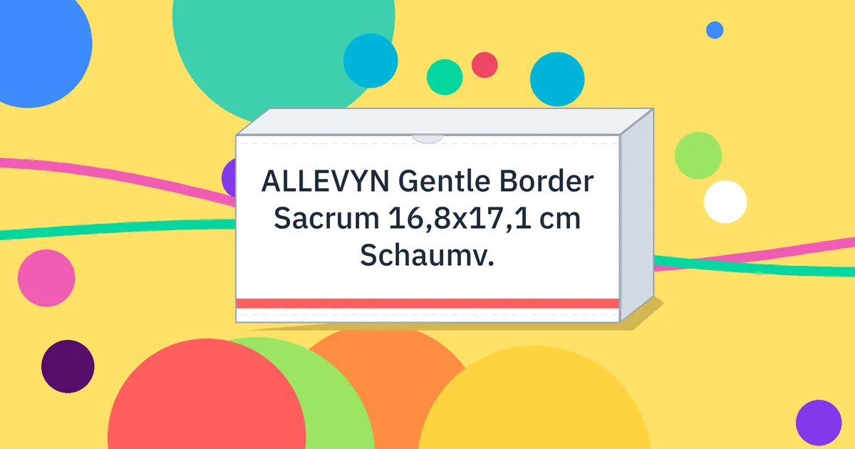 Symbolbild: Packung mit der Aufschrift ALLEVYN Gentle Border Sacrum 16,8x17,1 cm Schaumv. (PZN 10054072) – Verfügbarkeit und Bezug in Apotheken in Frankfurt am Main