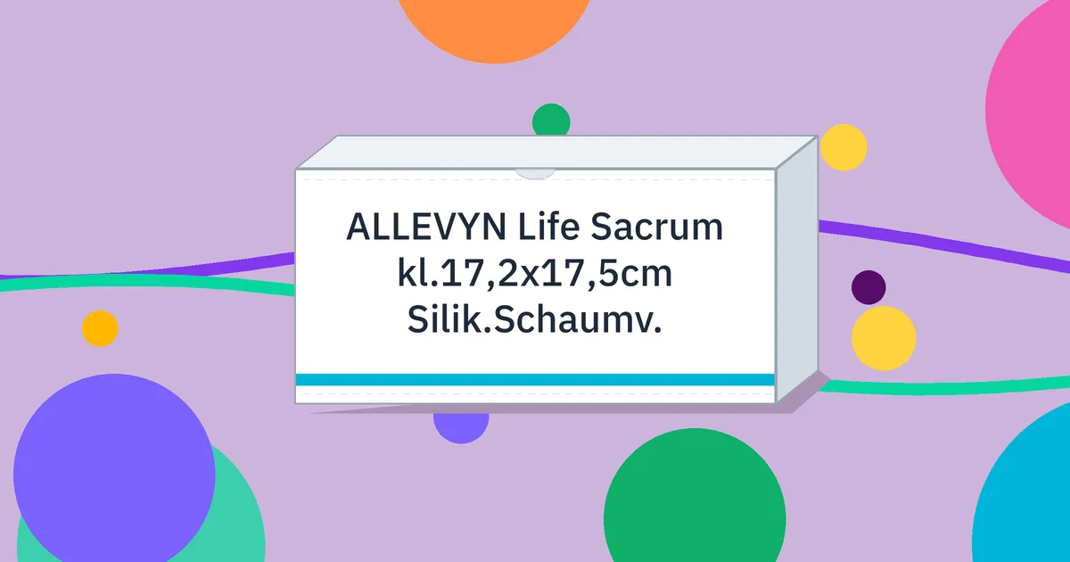 Symbolbild: Packung mit der Aufschrift ALLEVYN Life Sacrum kl.17,2x17,5cm Silik.Schaumv. (PZN 17163597) – Verfügbarkeit und Bezug in Apotheken in Frankfurt am Main