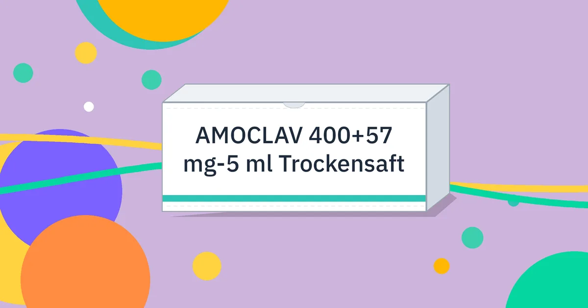 Symbolbild: Packung mit der Aufschrift AMOCLAV 400+57 mg-5 ml Trockensaft (PZN 02563575) – Verfügbarkeit und Bezug in Apotheken in Frankfurt am Main