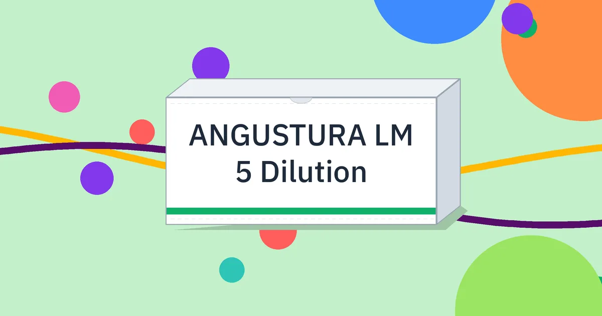 Symbolbild: Packung mit der Aufschrift ANGUSTURA LM 5 Dilution (PZN 13368368) – Verfügbarkeit und Bezug in Apotheken in Frankfurt am Main