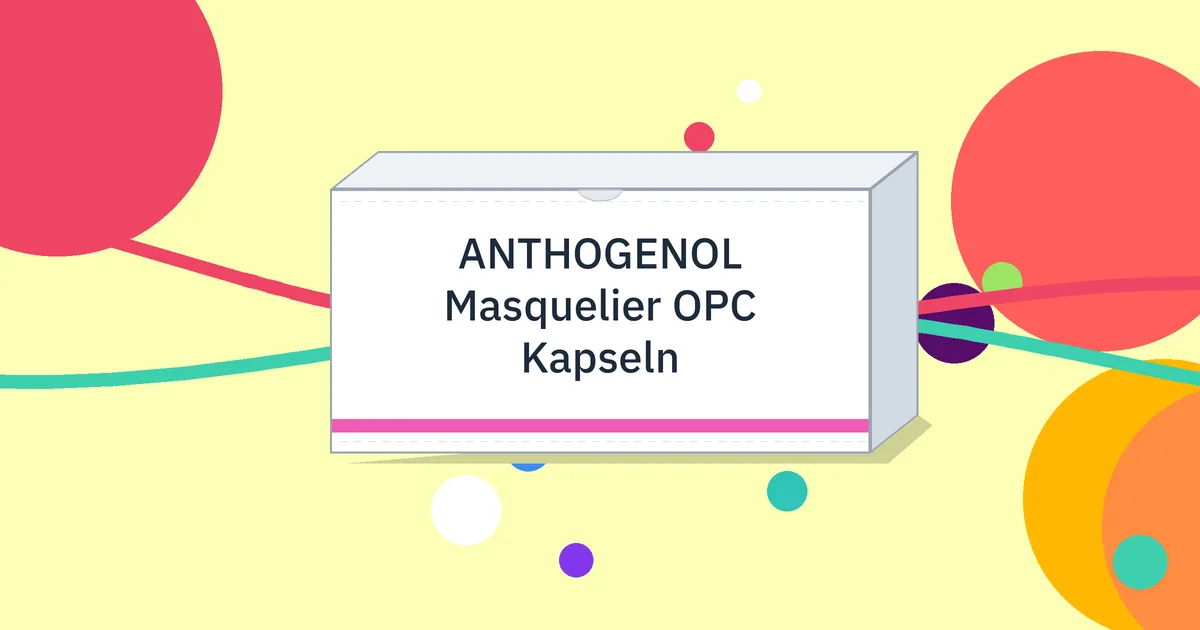 Symbolbild: Packung mit der Aufschrift ANTHOGENOL Masquelier OPC Kapseln (PZN 18907077) – Verfügbarkeit und Bezug in Apotheken in Frankfurt am Main