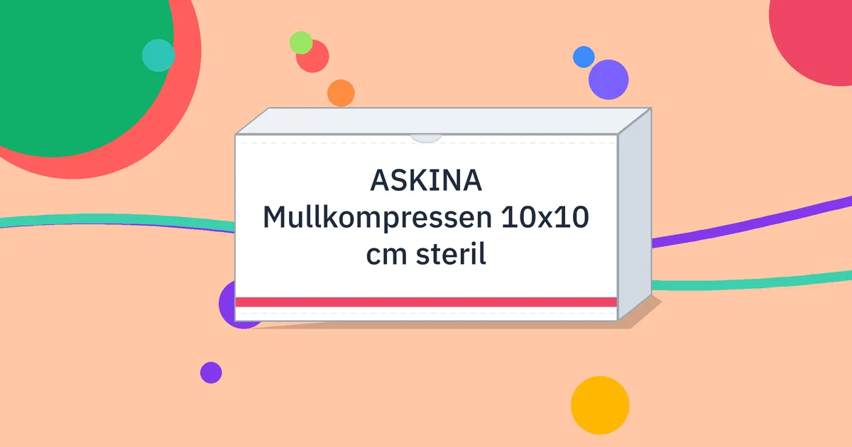 Symbolbild: Packung mit der Aufschrift ASKINA Mullkompressen 10x10 cm steril (PZN 16515746) – Verfügbarkeit und Bezug in Apotheken in Frankfurt am Main