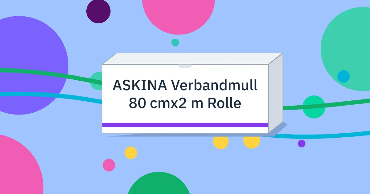 Symbolbild: Packung mit der Aufschrift ASKINA Verbandmull 80 cmx2 m Rolle (PZN 11296587) – Verfügbarkeit und Bezug in Apotheken in Frankfurt am Main