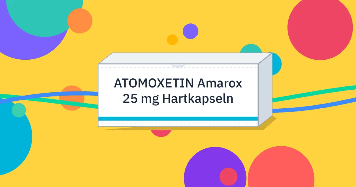Symbolbild: Packung mit der Aufschrift ATOMOXETIN Amarox 25 mg Hartkapseln (PZN 19178597) – Verfügbarkeit und Bezug in Apotheken in Frankfurt am Main