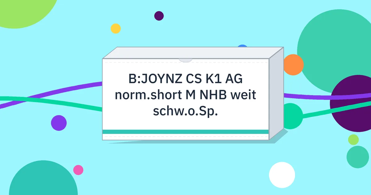 Symbolbild: Packung mit der Aufschrift B:JOYNZ CS K1 AG norm.short M NHB weit schw.o.Sp. (PZN 20535861) – Verfügbarkeit und Bezug in Apotheken in Frankfurt am Main