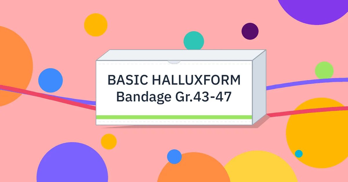 Symbolbild: Packung mit der Aufschrift BASIC HALLUXFORM Bandage Gr.43-47 (PZN 15380899) – Verfügbarkeit und Bezug in Apotheken in Frankfurt am Main