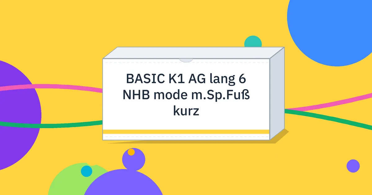 Symbolbild: Packung mit der Aufschrift BASIC K1 AG lang 6 NHB mode m.Sp.Fuß kurz (PZN 20261932) – Verfügbarkeit und Bezug in Apotheken in Frankfurt am Main