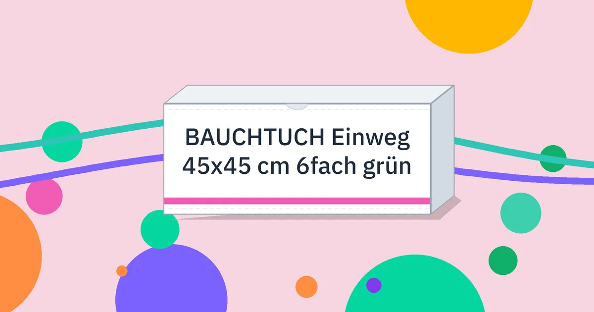 Symbolbild: Packung mit der Aufschrift BAUCHTUCH Einweg 45x45 cm 6fach grün (PZN 00033525) – Verfügbarkeit und Bezug in Apotheken in Frankfurt am Main