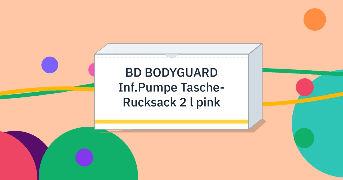 Symbolbild: Packung mit der Aufschrift BD BODYGUARD Inf.Pumpe Tasche-Rucksack 2 l pink (PZN 18751014) – Verfügbarkeit und Bezug in Apotheken in Frankfurt am Main