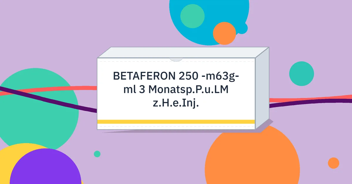 Symbolbild: Packung mit der Aufschrift BETAFERON 250 -m63g-ml 3 Monatsp.P.u.LM z.H.e.Inj. (PZN 11879610) – Verfügbarkeit und Bezug in Apotheken in Frankfurt am Main