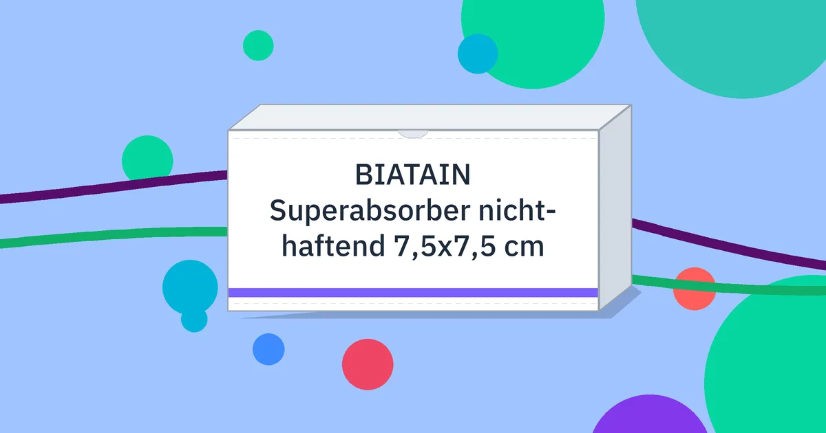 Symbolbild: Packung mit der Aufschrift BIATAIN Superabsorber nicht-haftend 7,5x7,5 cm (PZN 19808845) – Verfügbarkeit und Bezug in Apotheken in Frankfurt am Main