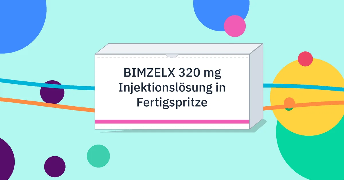 Symbolbild: Packung mit der Aufschrift BIMZELX 320 mg Injektionslösung in Fertigspritze (PZN 20001119) – Verfügbarkeit und Bezug in Apotheken in Frankfurt am Main