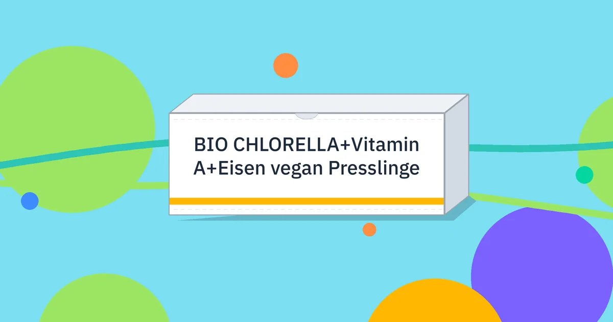 Symbolbild: Packung mit der Aufschrift BIO CHLORELLA+Vitamin A+Eisen vegan Presslinge (PZN 15247516) – Verfügbarkeit und Bezug in Apotheken in Frankfurt am Main