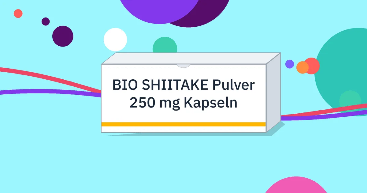 Symbolbild: Packung mit der Aufschrift BIO SHIITAKE Pulver 250 mg Kapseln (PZN 09631759) – Verfügbarkeit und Bezug in Apotheken in Frankfurt am Main