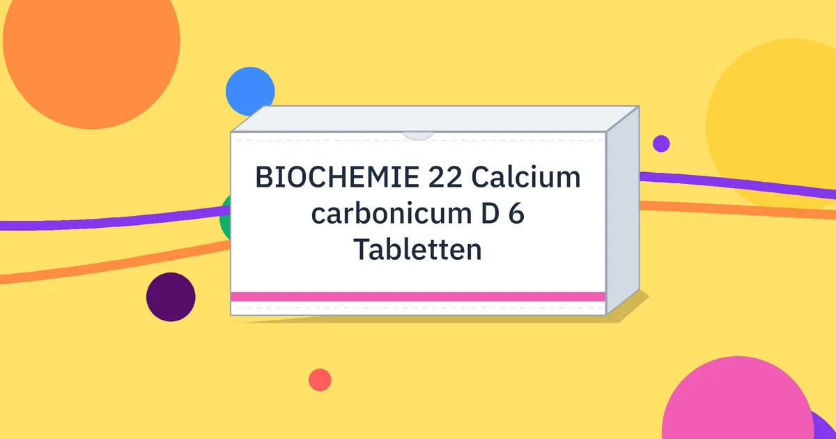 Symbolbild: Packung mit der Aufschrift BIOCHEMIE 22 Calcium carbonicum D 6 Tabletten (PZN 04325236) – Verfügbarkeit und Bezug in Apotheken in Frankfurt am Main