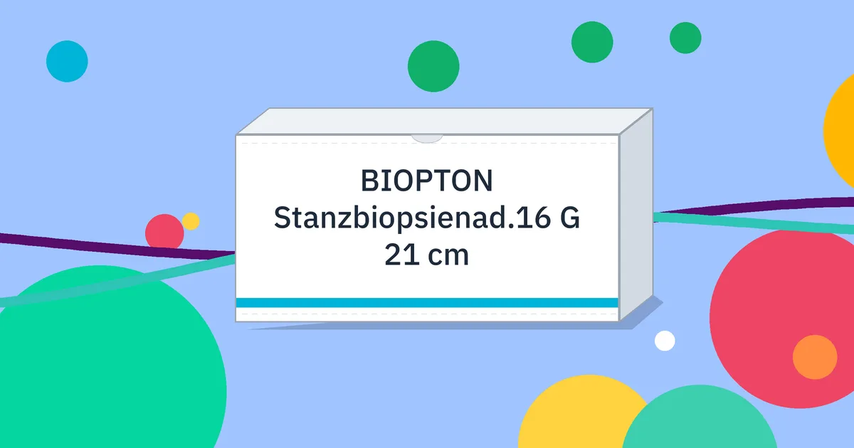 Symbolbild: Packung mit der Aufschrift BIOPTON Stanzbiopsienad.16 G 21 cm (PZN 00437352) – Verfügbarkeit und Bezug in Apotheken in Frankfurt am Main