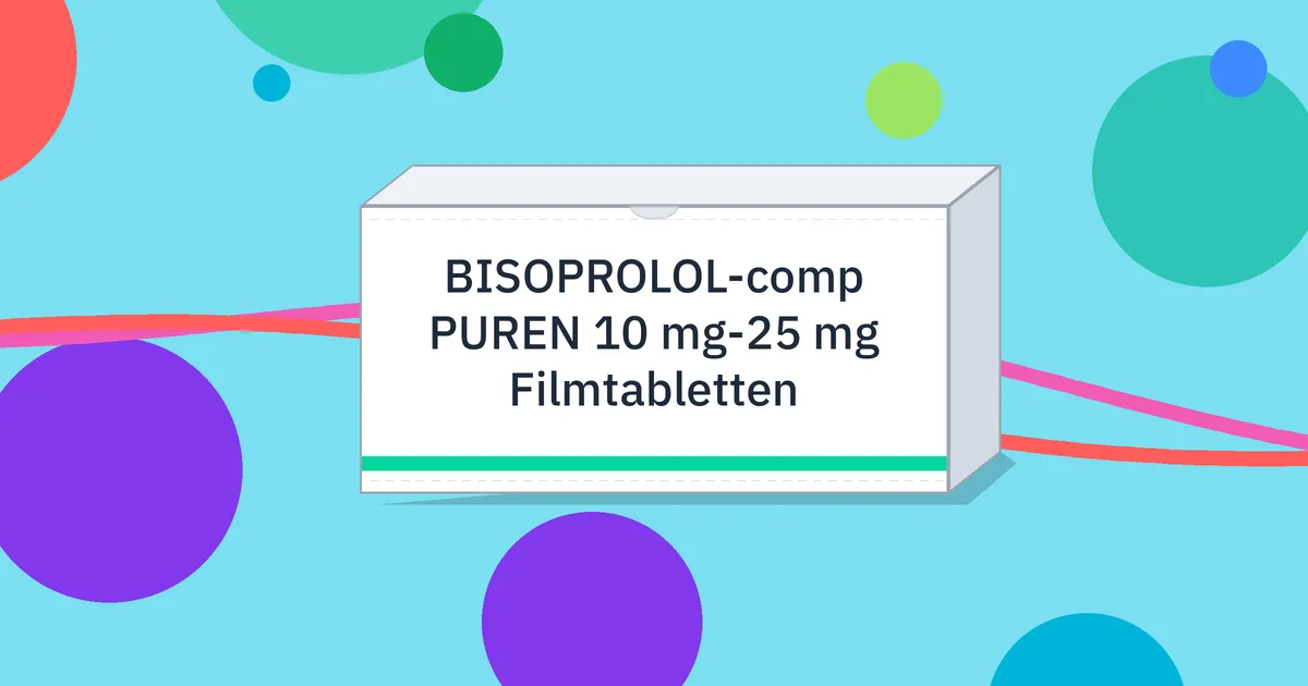 Symbolbild: Packung mit der Aufschrift BISOPROLOL-comp PUREN 10 mg-25 mg Filmtabletten (PZN 17149628) – Verfügbarkeit und Bezug in Apotheken in Frankfurt am Main