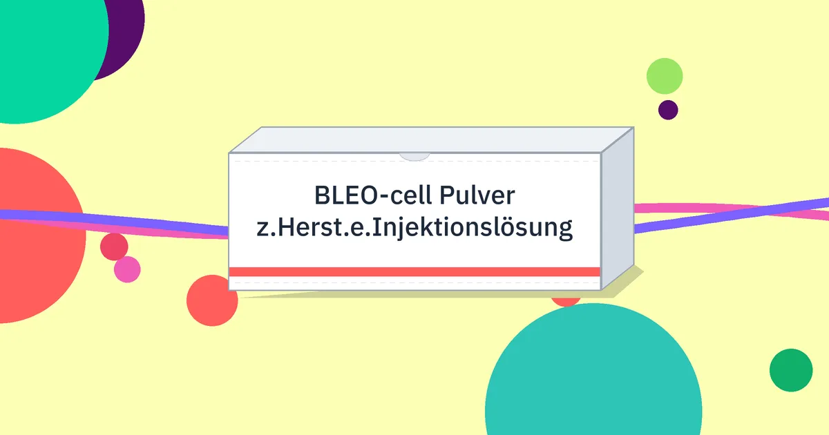Symbolbild: Packung mit der Aufschrift BLEO-cell Pulver z.Herst.e.Injektionslösung (PZN 06983162) – Verfügbarkeit und Bezug in Apotheken in Frankfurt am Main