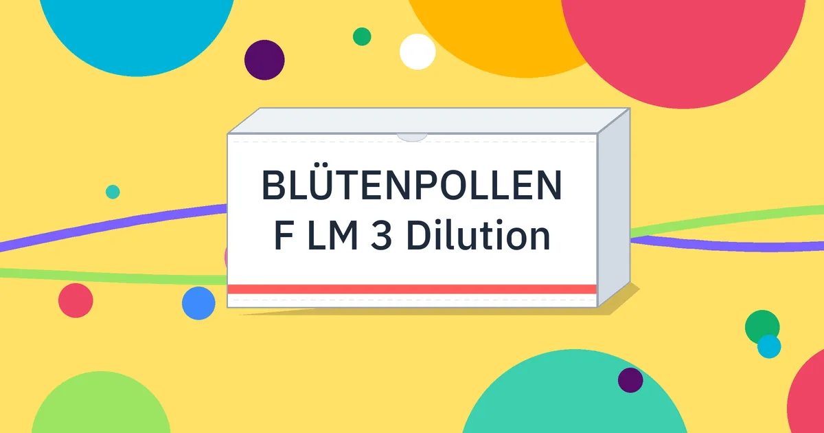 Symbolbild: Packung mit der Aufschrift BLÜTENPOLLEN F LM 3 Dilution (PZN 09650403) – Verfügbarkeit und Bezug in Apotheken in Frankfurt am Main