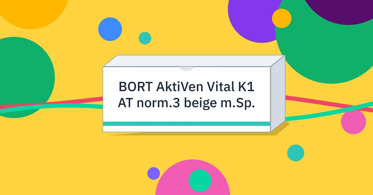 Symbolbild: Packung mit der Aufschrift BORT AktiVen Vital K1 AT norm.3 beige m.Sp. (PZN 13738434) – Verfügbarkeit und Bezug in Apotheken in Frankfurt am Main