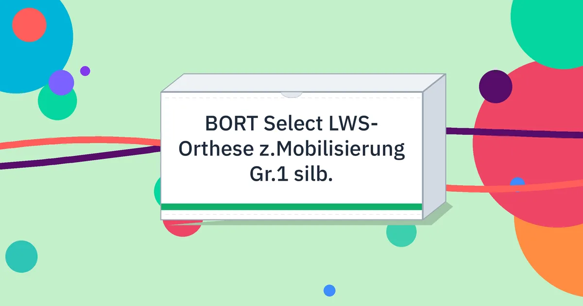 Symbolbild: Packung mit der Aufschrift BORT Select LWS-Orthese z.Mobilisierung Gr.1 silb. (PZN 13922652) – Verfügbarkeit und Bezug in Apotheken in Frankfurt am Main
