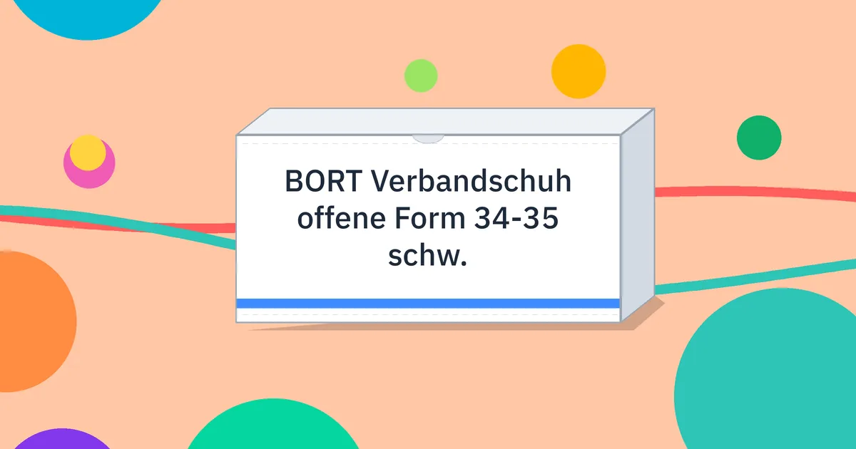 Symbolbild: Packung mit der Aufschrift BORT Verbandschuh offene Form 34-35 schw. (PZN 07670212) – Verfügbarkeit und Bezug in Apotheken in Frankfurt am Main