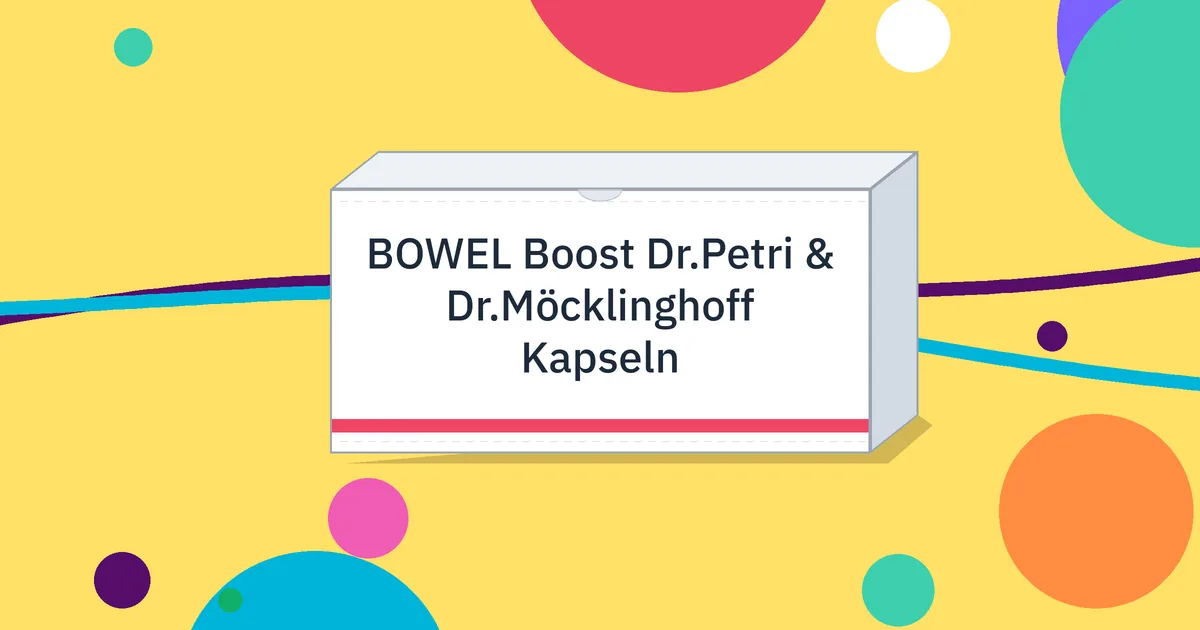 Symbolbild: Packung mit der Aufschrift BOWEL Boost Dr.Petri & Dr.Möcklinghoff Kapseln (PZN 17531670) – Verfügbarkeit und Bezug in Apotheken in Frankfurt am Main
