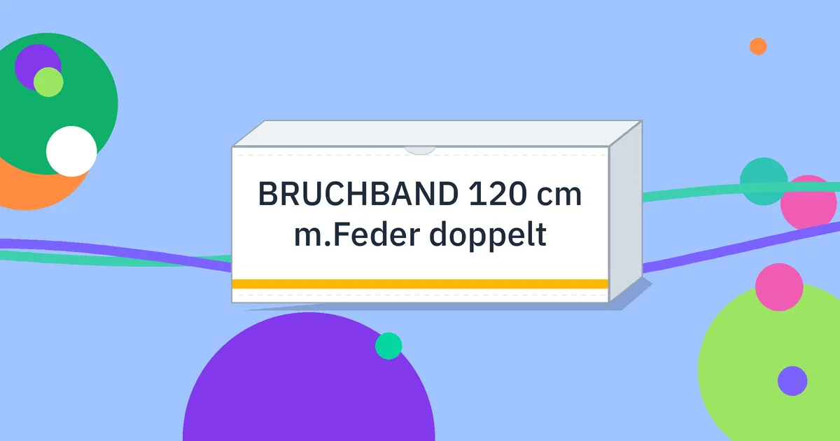 Symbolbild: Packung mit der Aufschrift BRUCHBAND 120 cm m.Feder doppelt (PZN 01725478) – Verfügbarkeit und Bezug in Apotheken in Frankfurt am Main