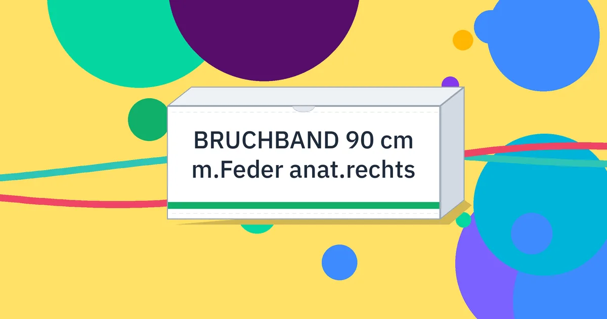 Symbolbild: Packung mit der Aufschrift BRUCHBAND 90 cm m.Feder anat.rechts (PZN 02007590) – Verfügbarkeit und Bezug in Apotheken in Frankfurt am Main