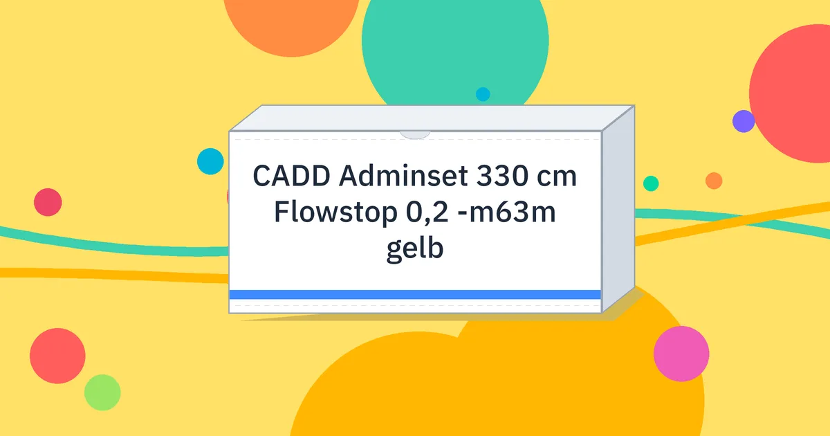 Symbolbild: Packung mit der Aufschrift CADD Adminset 330 cm Flowstop 0,2 -m63m gelb (PZN 11242060) – Verfügbarkeit und Bezug in Apotheken in Frankfurt am Main