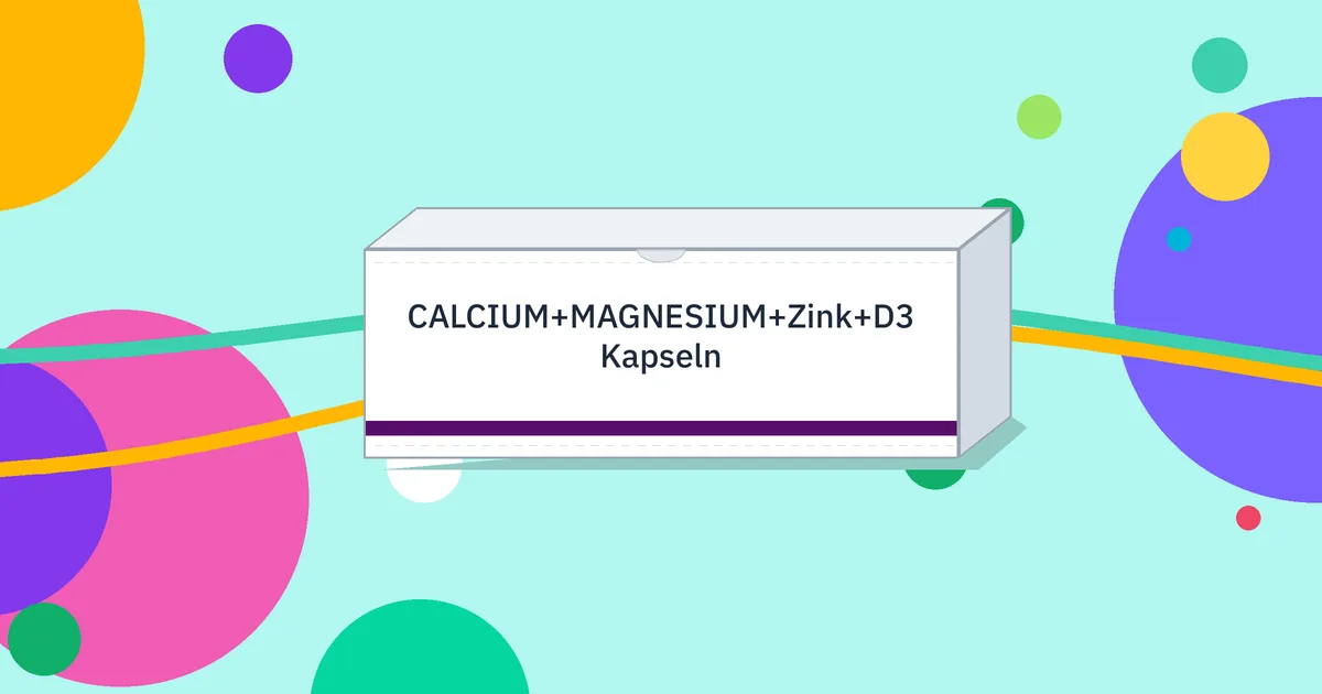 Symbolbild: Packung mit der Aufschrift CALCIUM+MAGNESIUM+Zink+D3 Kapseln (PZN 20894637) – Verfügbarkeit und Bezug in Apotheken in Frankfurt am Main
