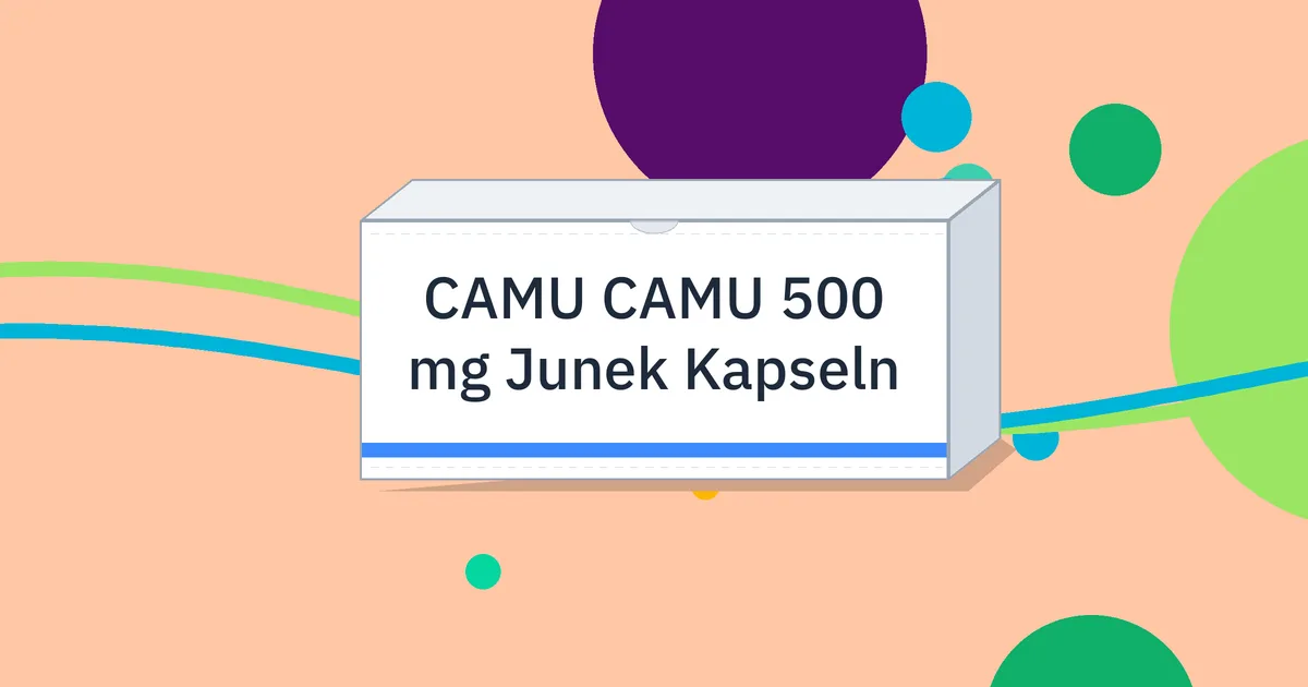 Symbolbild: Packung mit der Aufschrift CAMU CAMU 500 mg Junek Kapseln (PZN 00136679) – Verfügbarkeit und Bezug in Apotheken in Frankfurt am Main