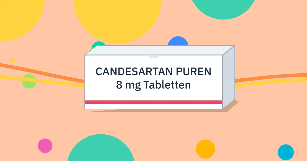 Symbolbild: Packung mit der Aufschrift CANDESARTAN PUREN 8 mg Tabletten (PZN 11353842) – Verfügbarkeit und Bezug in Apotheken in Frankfurt am Main