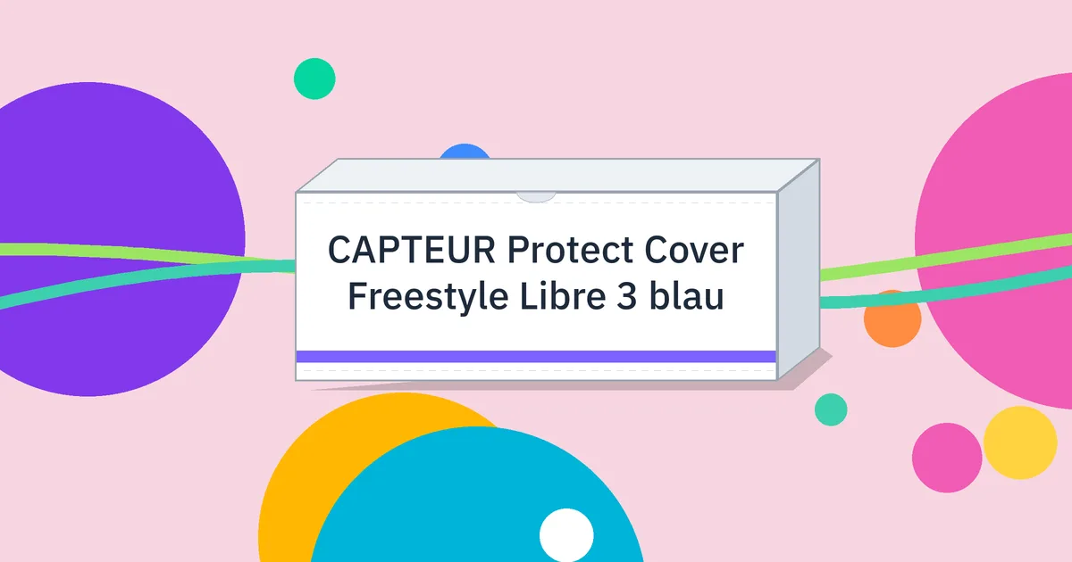 Symbolbild: Packung mit der Aufschrift CAPTEUR Protect Cover Freestyle Libre 3 blau (PZN 20203656) – Verfügbarkeit und Bezug in Apotheken in Frankfurt am Main