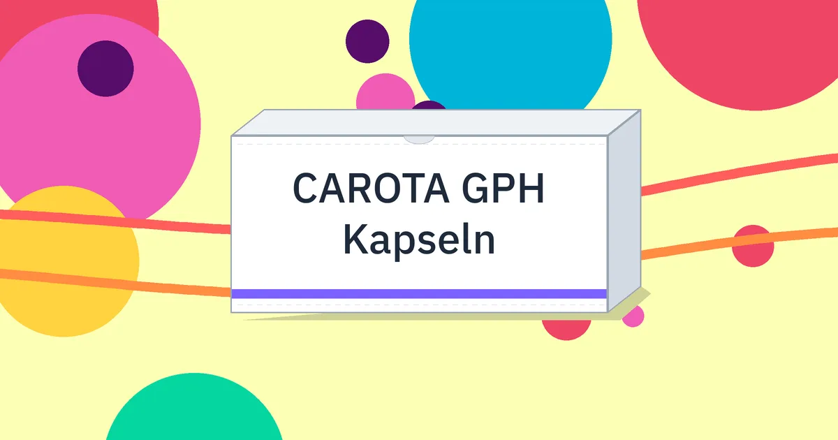 Symbolbild: Packung mit der Aufschrift CAROTA GPH Kapseln (PZN 09323638) – Verfügbarkeit und Bezug in Apotheken in Frankfurt am Main