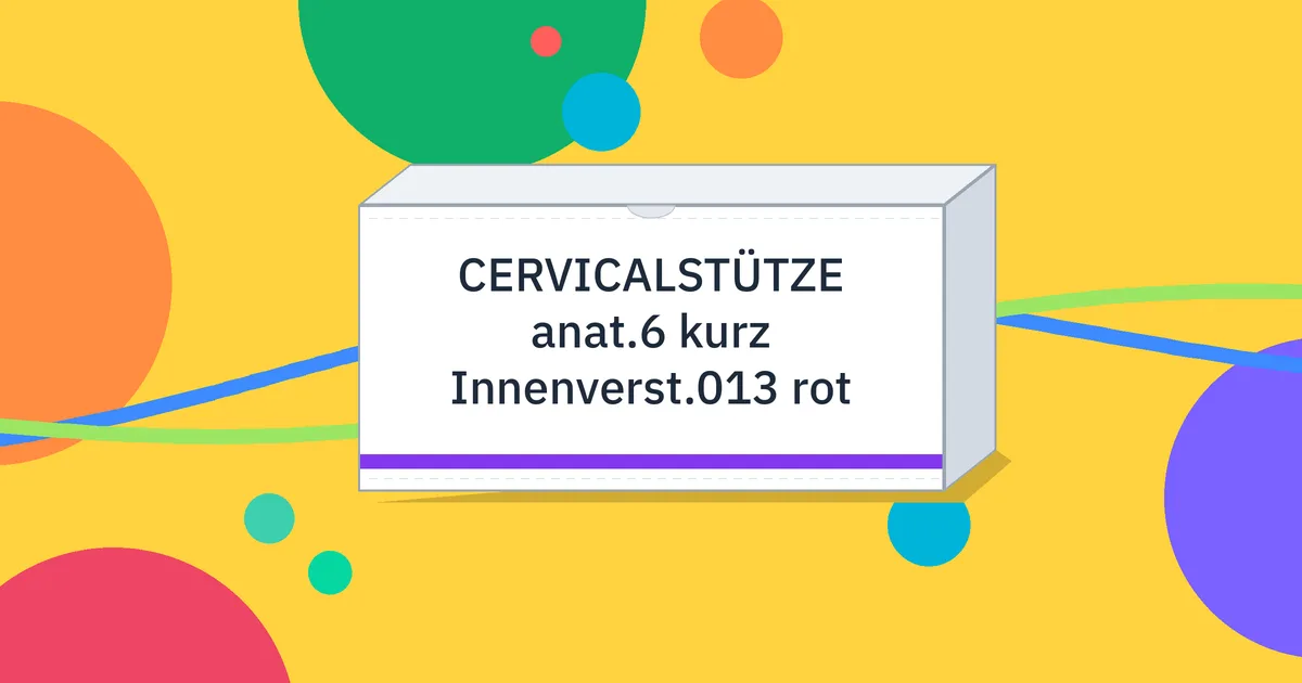 Symbolbild: Packung mit der Aufschrift CERVICALSTÜTZE anat.6 kurz Innenverst.013 rot (PZN 08894847) – Verfügbarkeit und Bezug in Apotheken in Frankfurt am Main